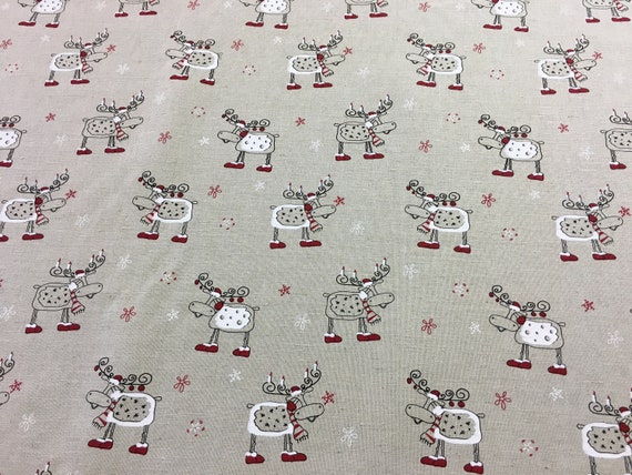 Christmas Fabric Reindeer Print Fabric High Quality Linen - Etsy