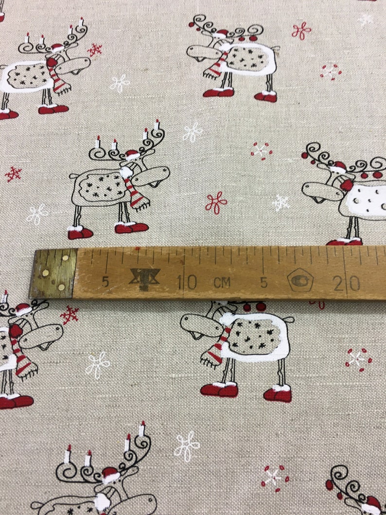 Christmas Fabric Reindeer Print Fabric High Quality Linen Fabric ...