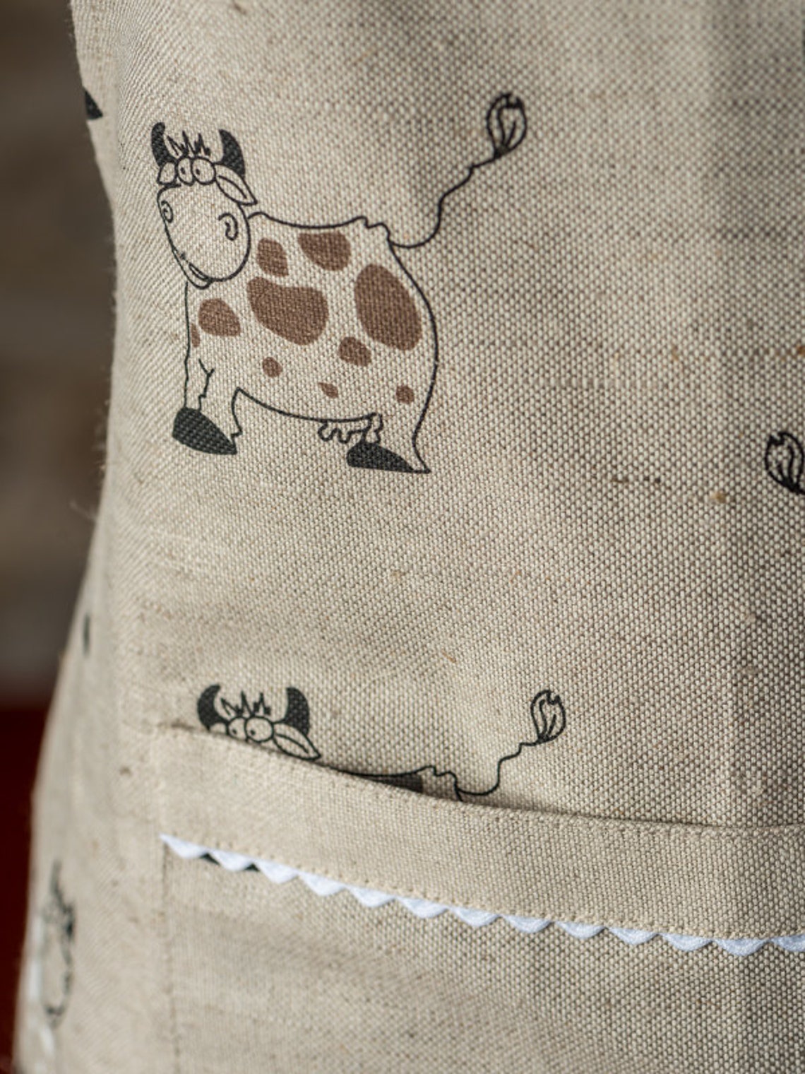 Cow Print Natural Linen Fabric Apron - Etsy