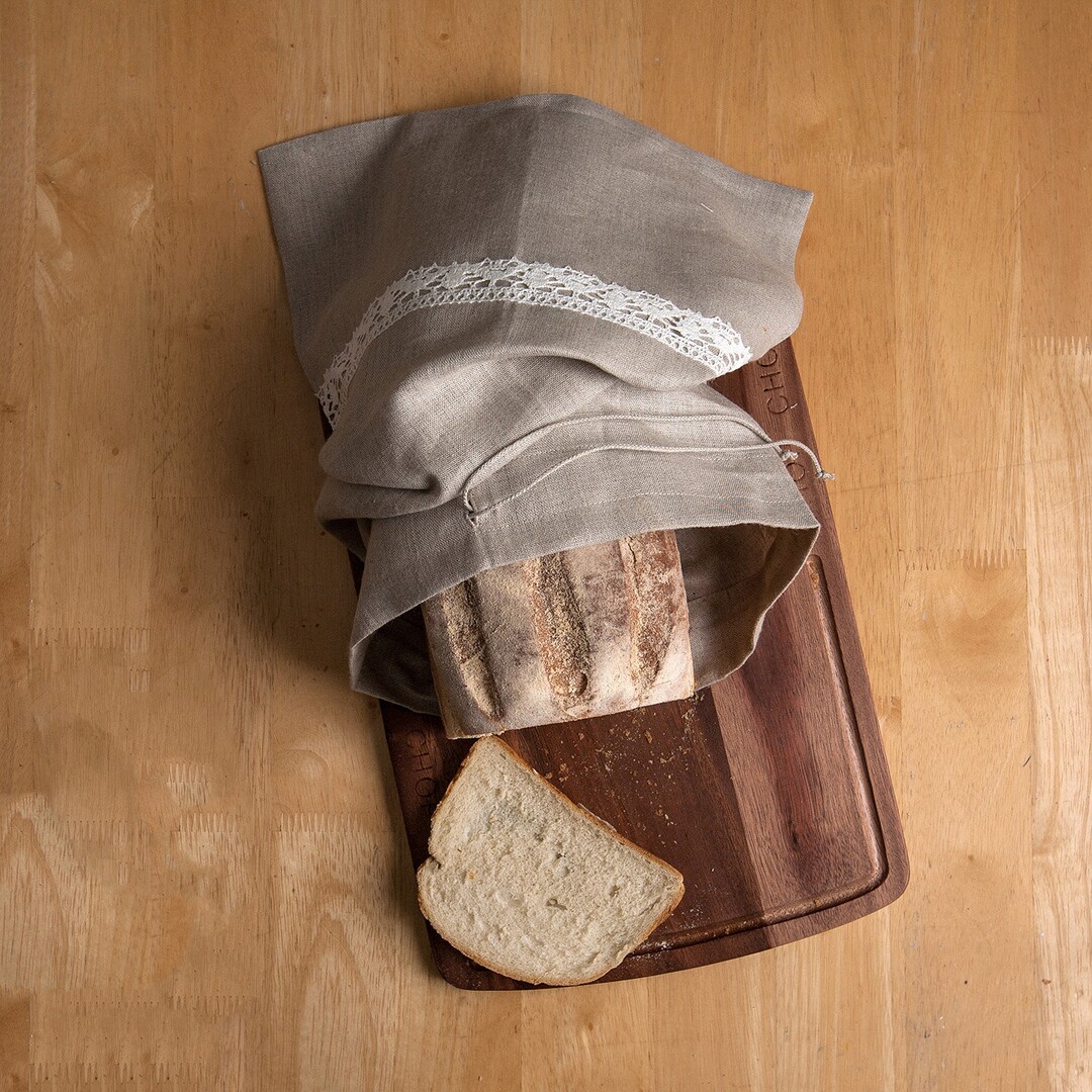100% Natural Linen Bread Bag Embellished With Lace Kitchenware - Etsy ...