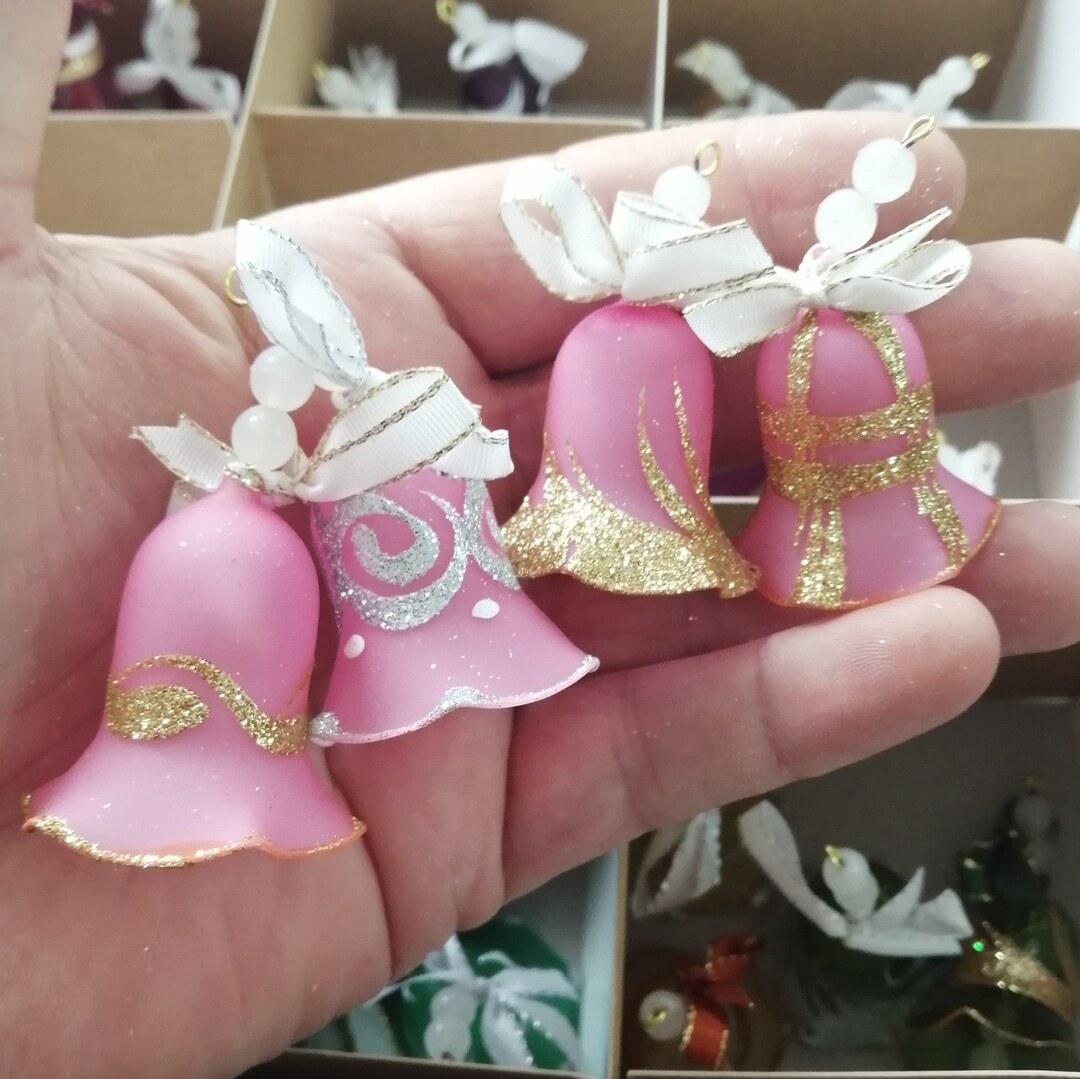 4 Mini Glass Bell Christmas Tree Ornaments Frost Pink - Etsy