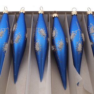 Set 6 Glass Blue Oval Christmas Tree Ornaments Beaded Holly - Etsy