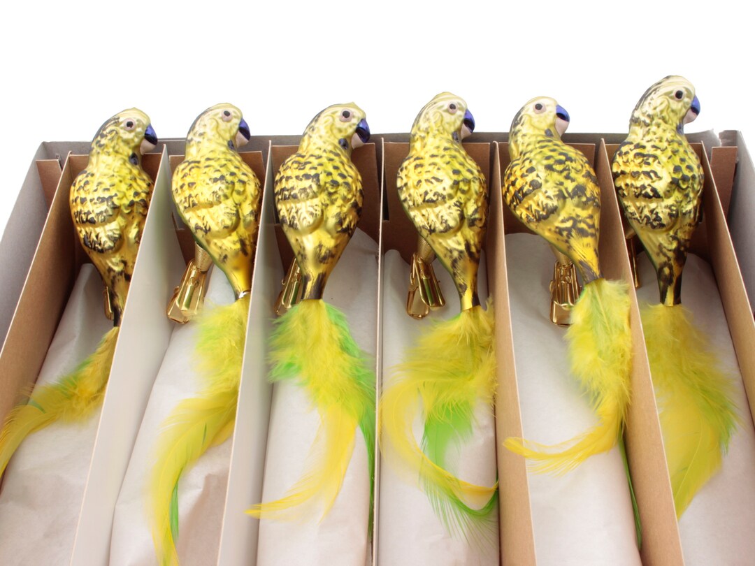 Hand Blown Yellow Glass Clip on Parrot Christmas Tree Ornament 1 Bird ...