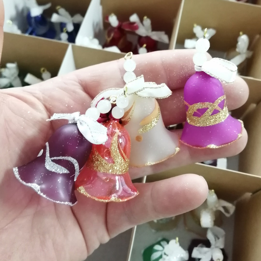 4 Mini Glass Bell Christmas Tree Ornaments Decorations Mixed - Etsy