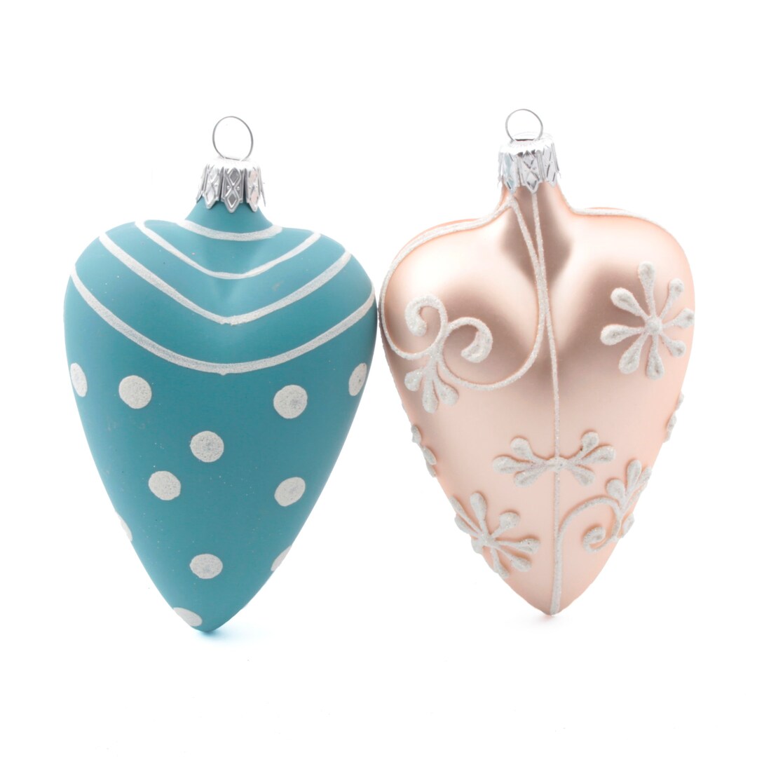 2 Large Blown Glass Blue Pearl Heart Christmas Tree Ornaments - Etsy