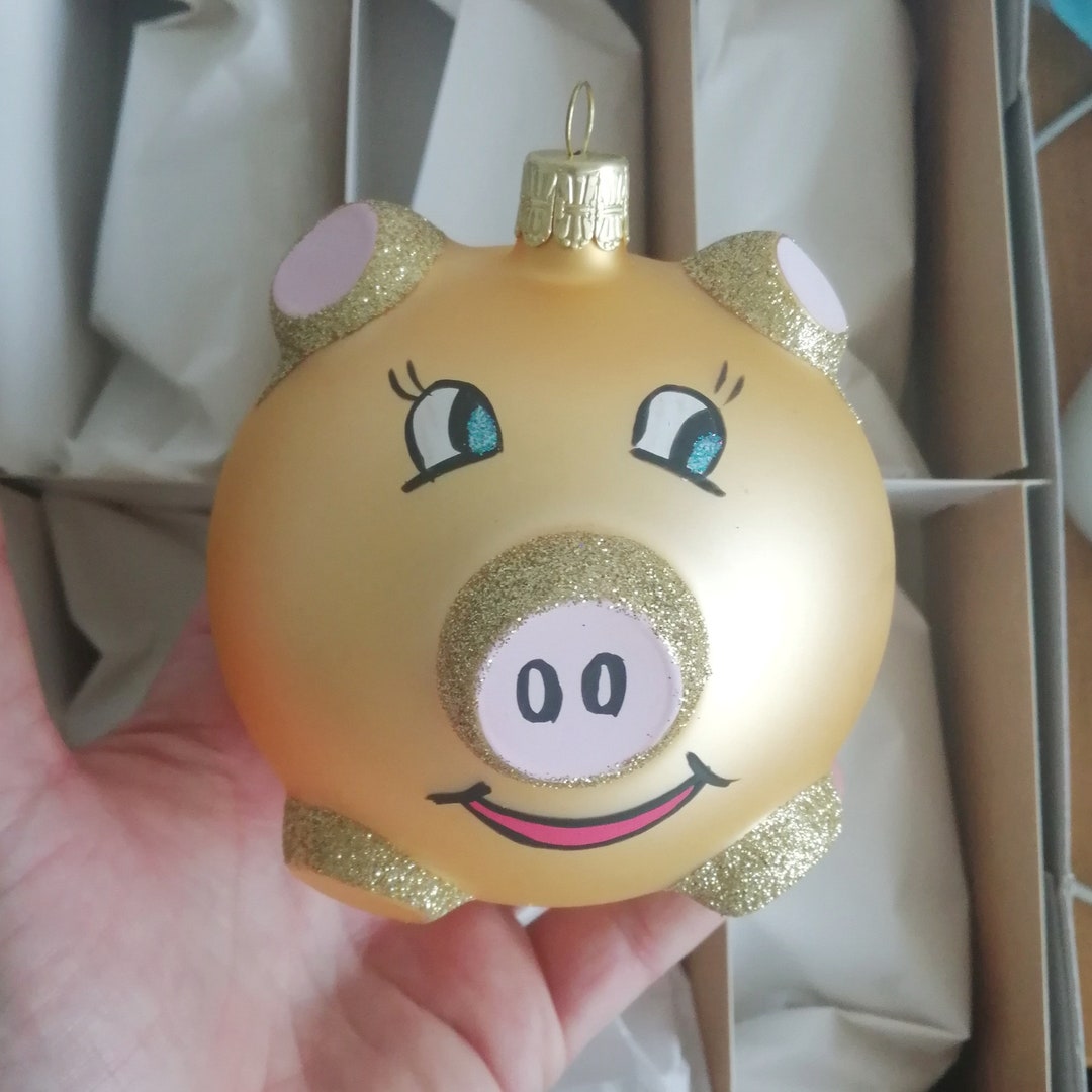 Czech Blown Glass Gold Pig Lucky Christmas Tree Ornament XL - Etsy