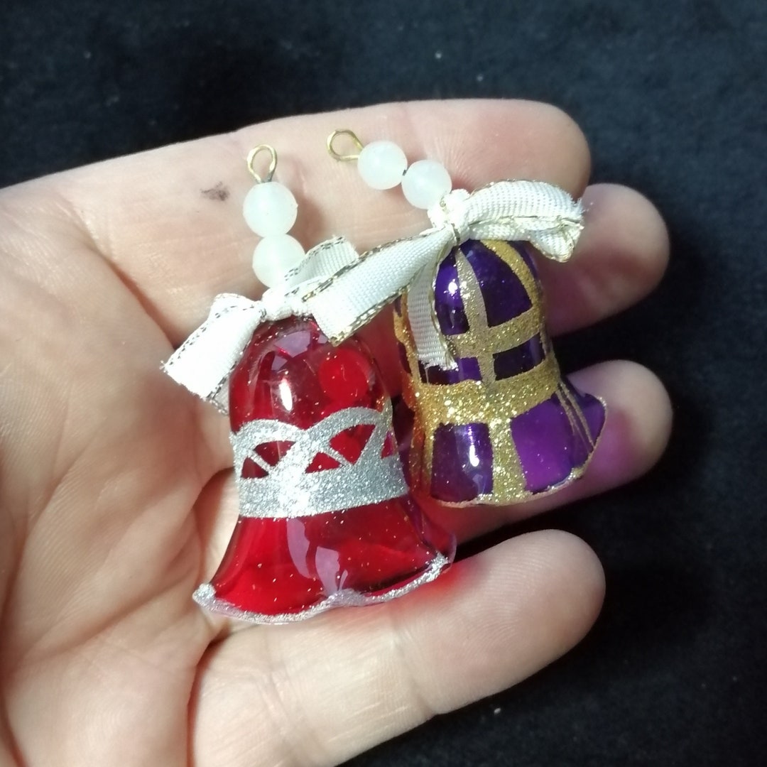 4 Mini Glass Bell Christmas Tree Ornaments Red Blue - Etsy