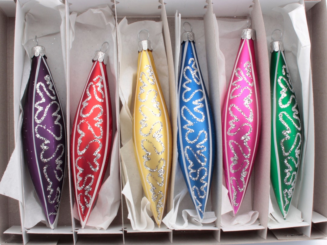 6 Blown Glass Oval Christmas Tree Ornaments - Etsy