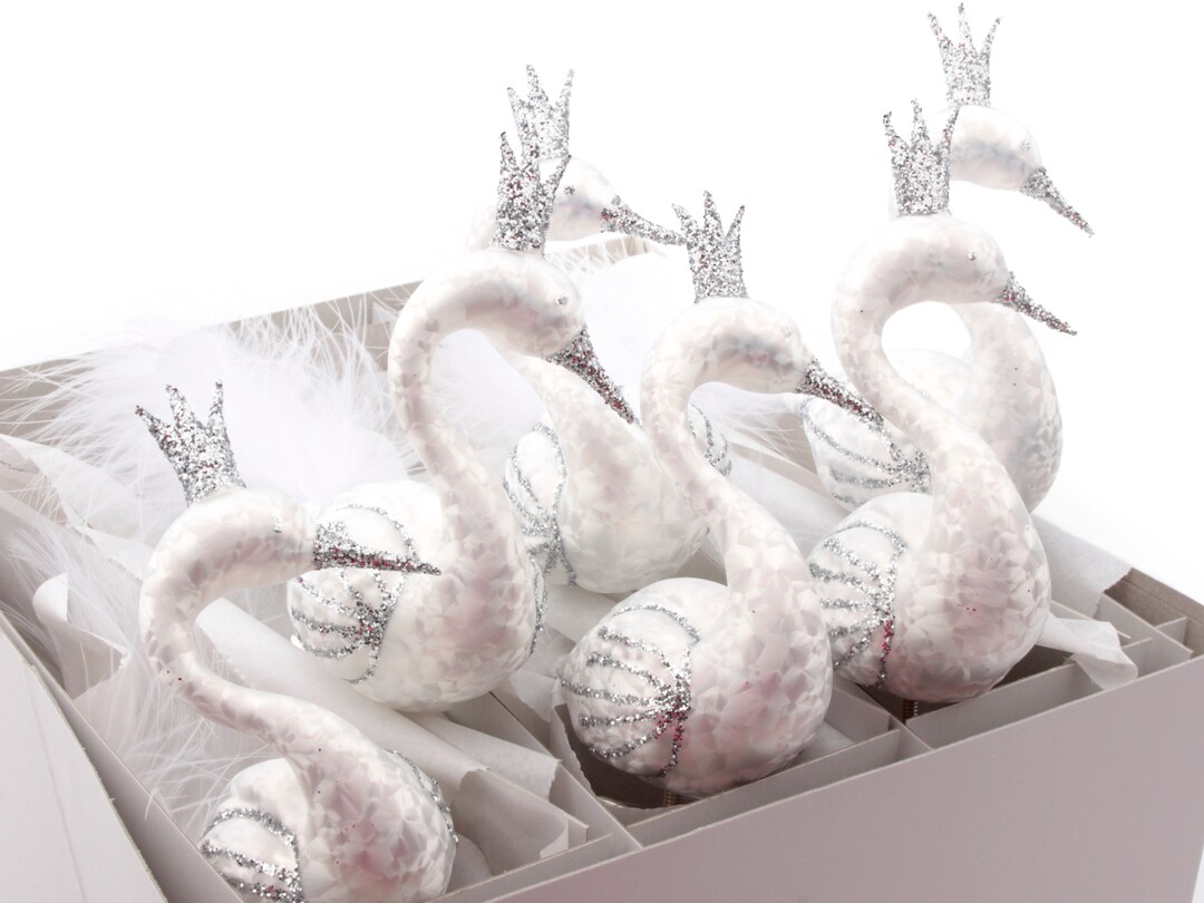 Lot (6) White Satin Glass Swan Christmas Tree Ornaments - Etsy