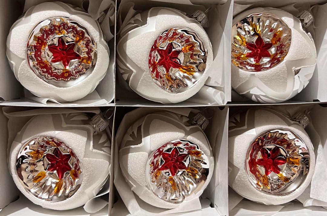 Set 6 Blown Mercury Glass Indent Reflector Christmas Tree Ornaments 7cm Silver Red Gold Czech - Etsy