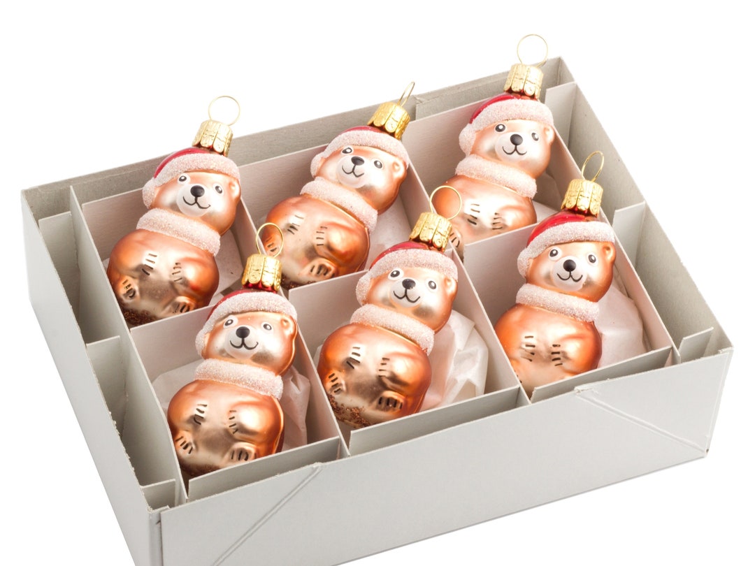 Blown Glass Teddy Bear Christmas Ornament Choose One Piece or Box of 6 ...
