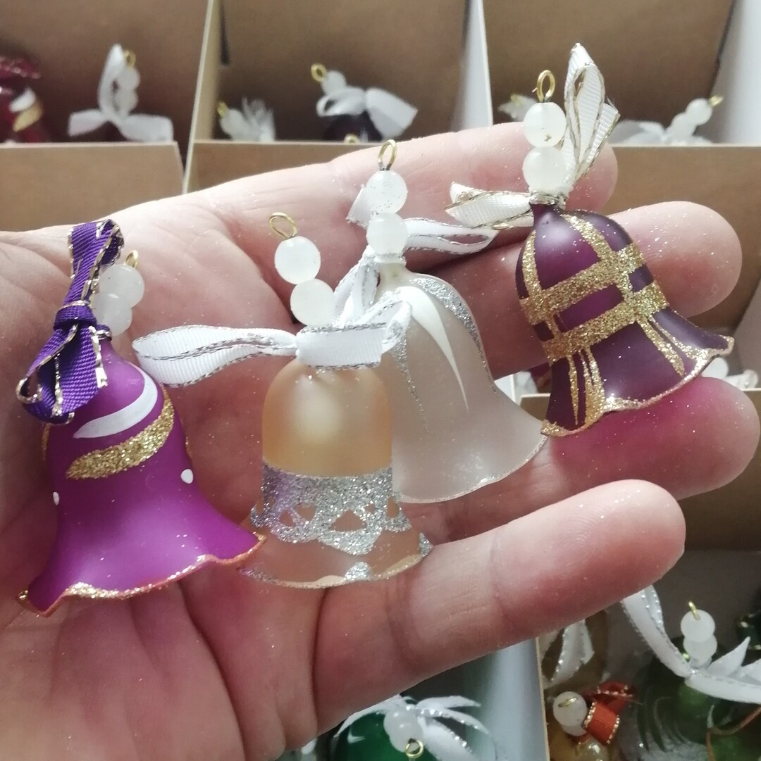 4 Mini Glass Bell Christmas Tree Ornaments Frost Mixed - Etsy