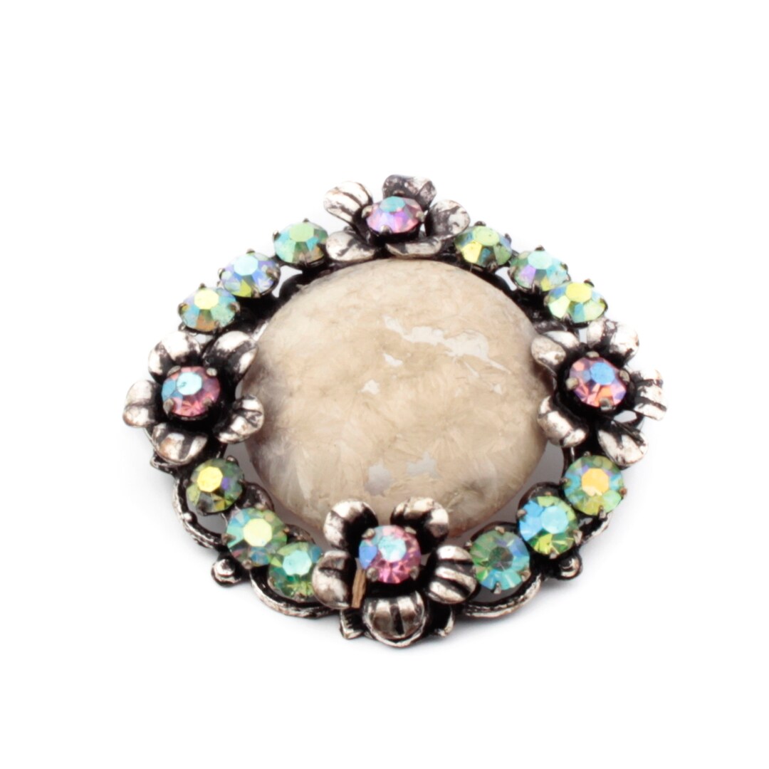 Vintage Czech Glass Rhinestone Cabochon Flower Pin Brooch - Etsy