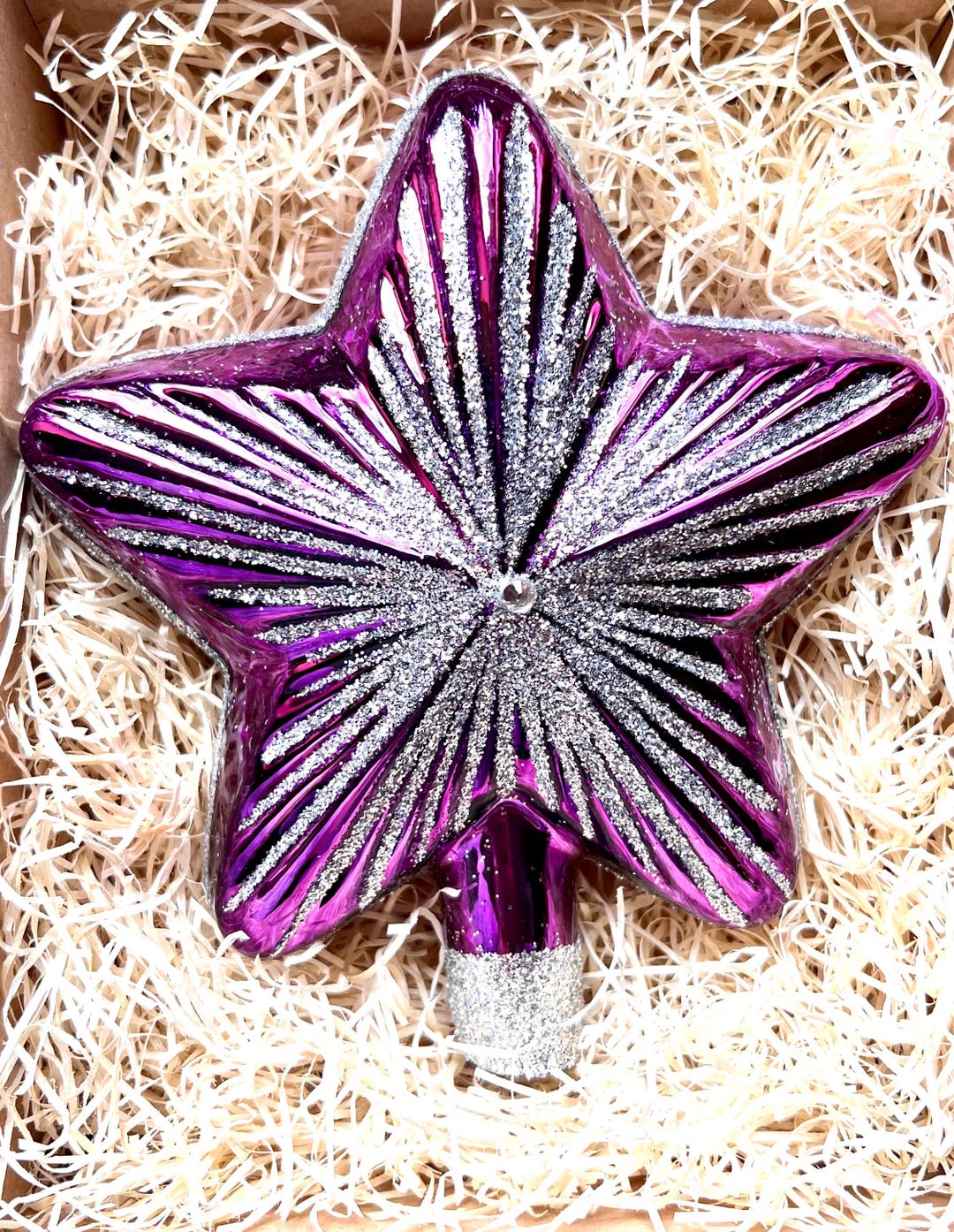 Czech Hand Blown Purple Silver Glass Star Christmas Tree Topper - Etsy