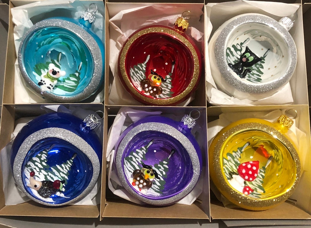 6 Czech Blown Glass Diorama Christmas Ornaments With Glass Lampwork ...