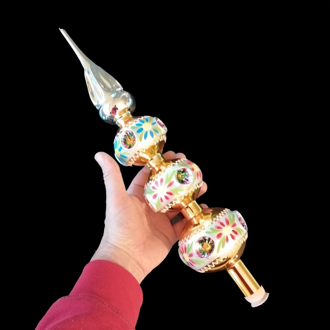 Blown Glass Indent Reflector Christmas Tree Topper Gold 16" X Large ...