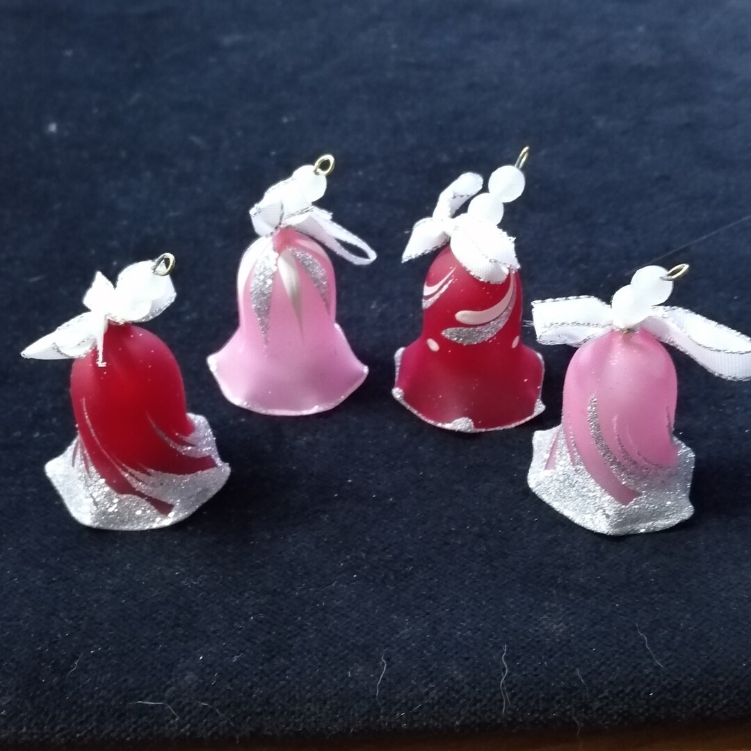 4 Mini Glass Bell Christmas Tree Ornaments Frost Pink Red - Etsy