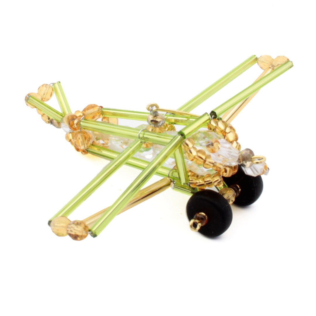 Handmade Crystal Gold Glass Bead Plane Airplane Christmas Tree Ornament ...