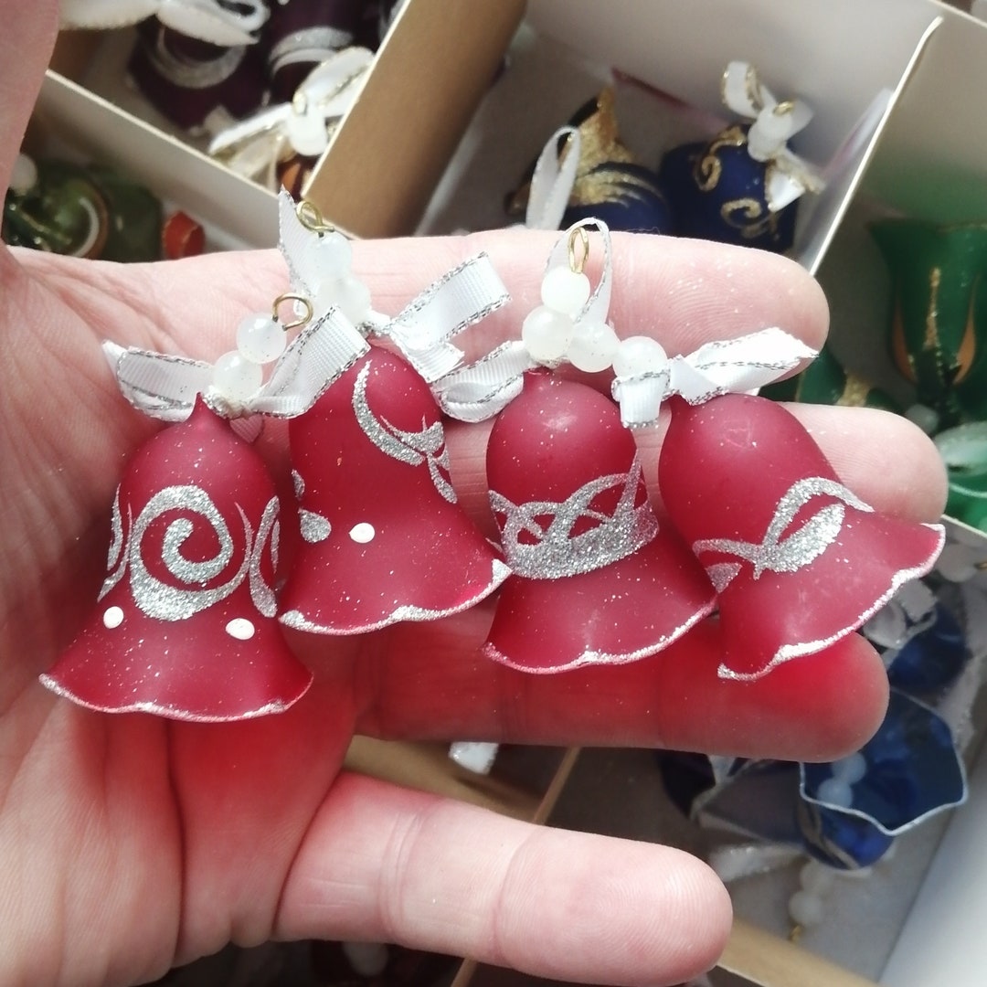 4 Mini Glass Bell Christmas Tree Ornaments Red Frost - Etsy