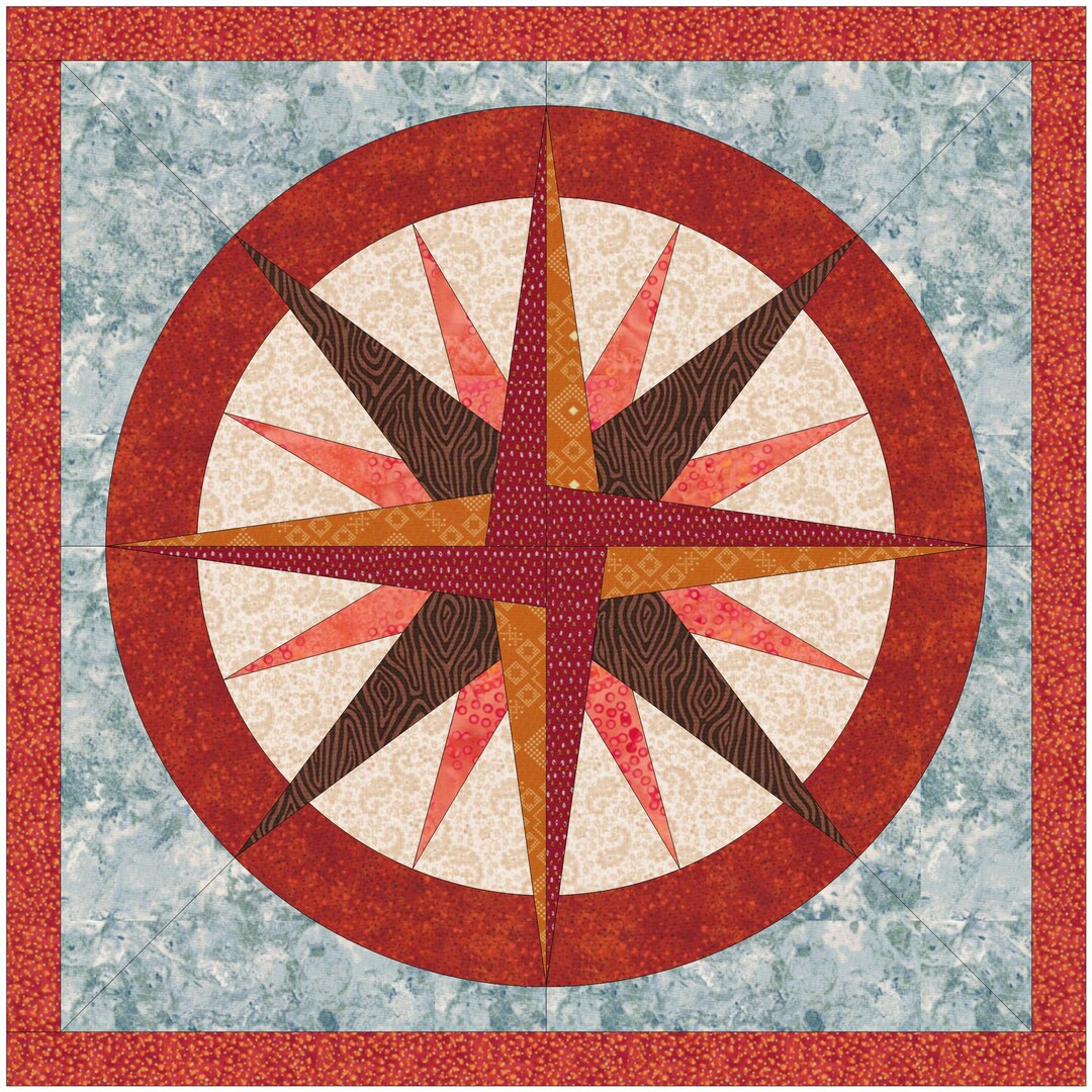 10" Diameter Mariner's Compass Quilt Block B - 12" X 12" Square ...
