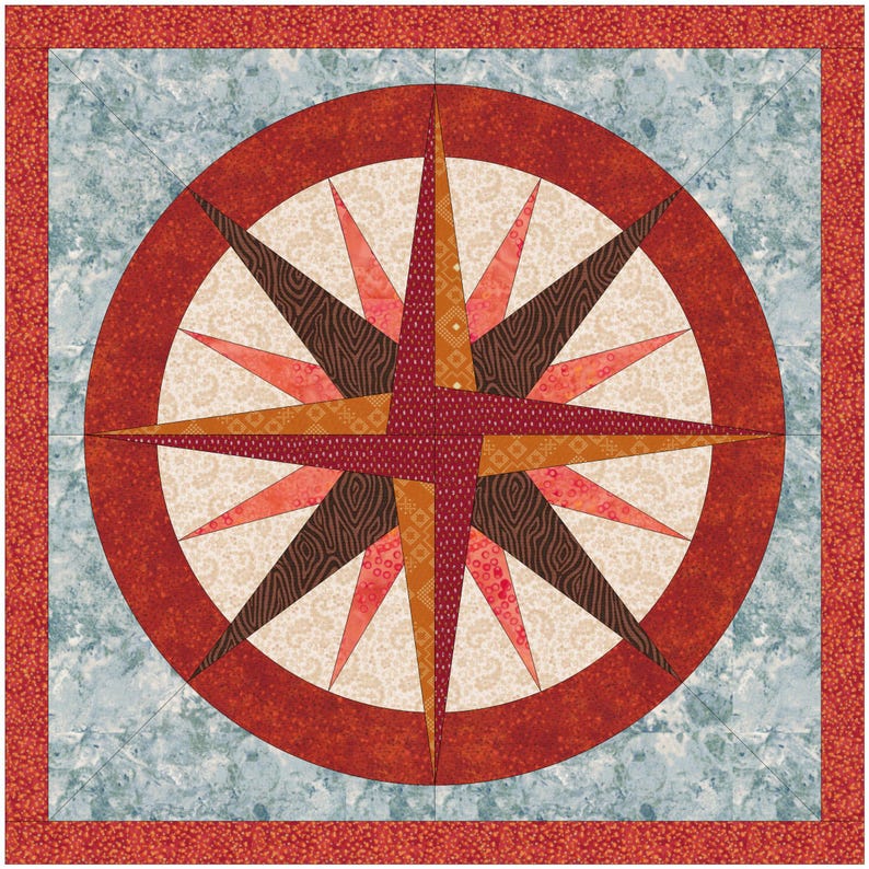 10" Diameter Mariner's Compass Quilt Block B - 12" X 12" Square ...