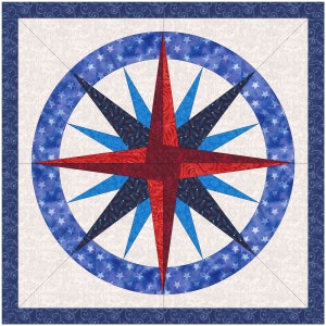18" Diameter Mariner's Compass Quilt Block B With Alternate Star Center ...