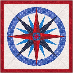 18" Diameter Mariner's Compass Quilt Block B With Alternate Star Center ...