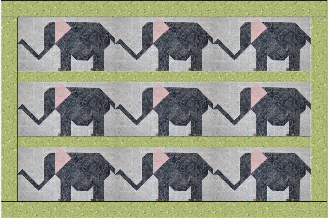Elephant March Quilt Block - Etsy