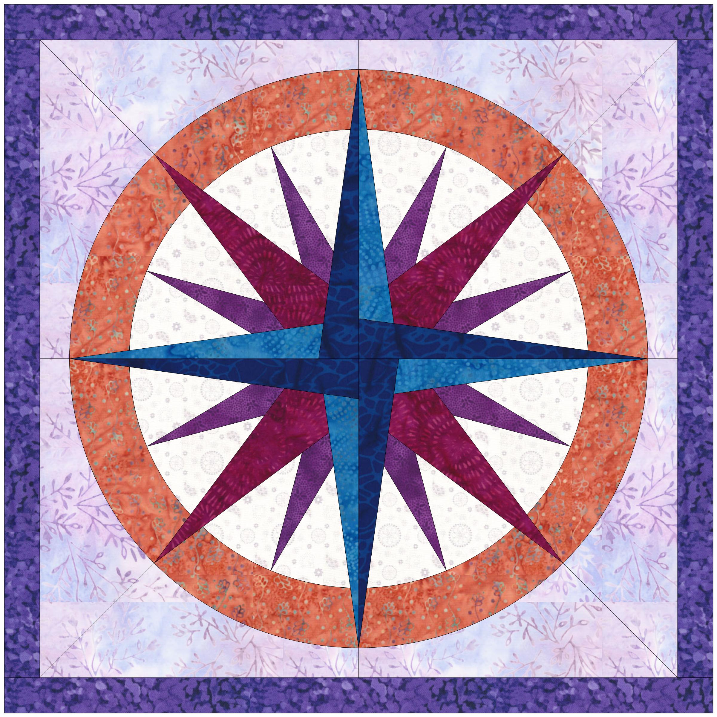 10" Diameter Mariner's Compass Quilt Block B - 12" X 12" Square ...
