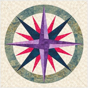 32" Diameter Mariner's Compass Quilt Block B With Alternate Star Center ...