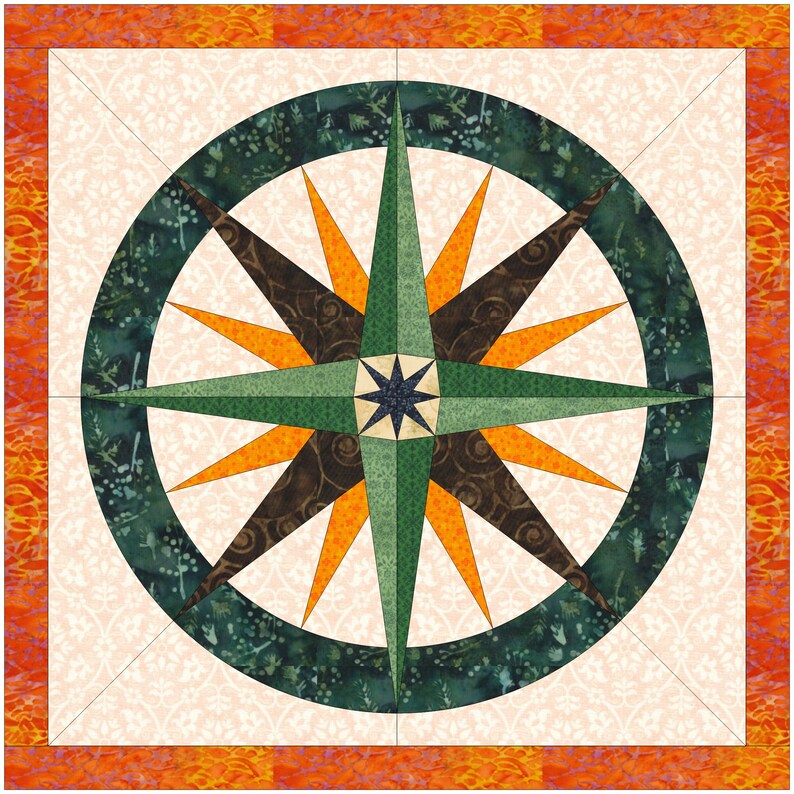 36" Diameter Mariner's Compass Quilt Block B With Alternate Star Center ...