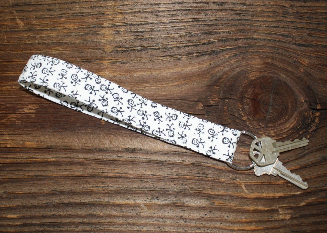 Key Fob - Black and White Stick Figure Quilted Wristlet - Etsy