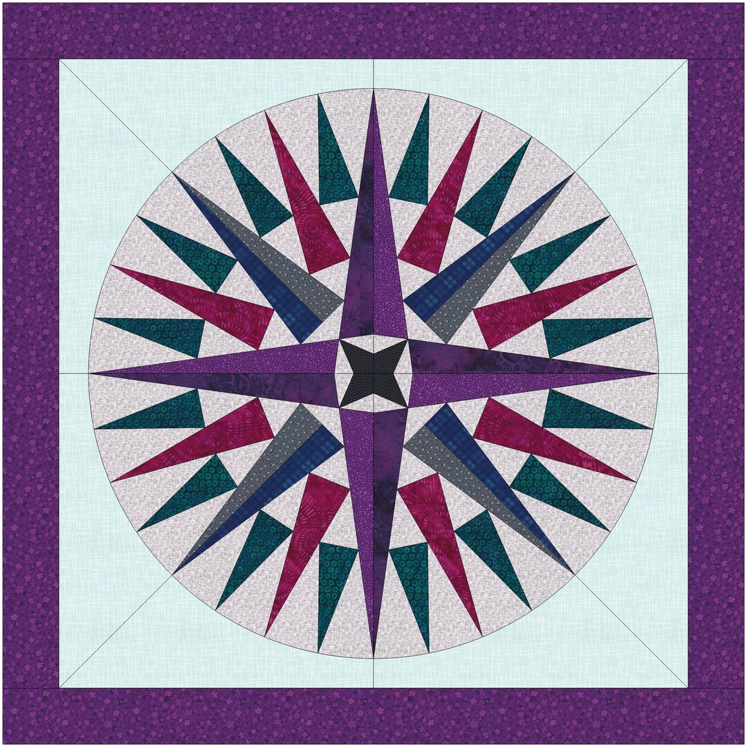 25"diameter (28"x28" Square) Mariner's Compass Quilt Block A - Etsy