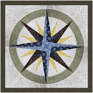 25" Diameter Mariner's Compass Quilt Block B With Alternate Star Center ...