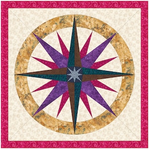 21" Diameter Mariner's Compass Quilt Block B With Alternate Star Center ...