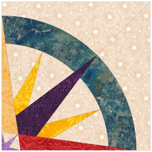 25" Diameter Mariner's Compass Quilt Block B With Alternate Star Center ...