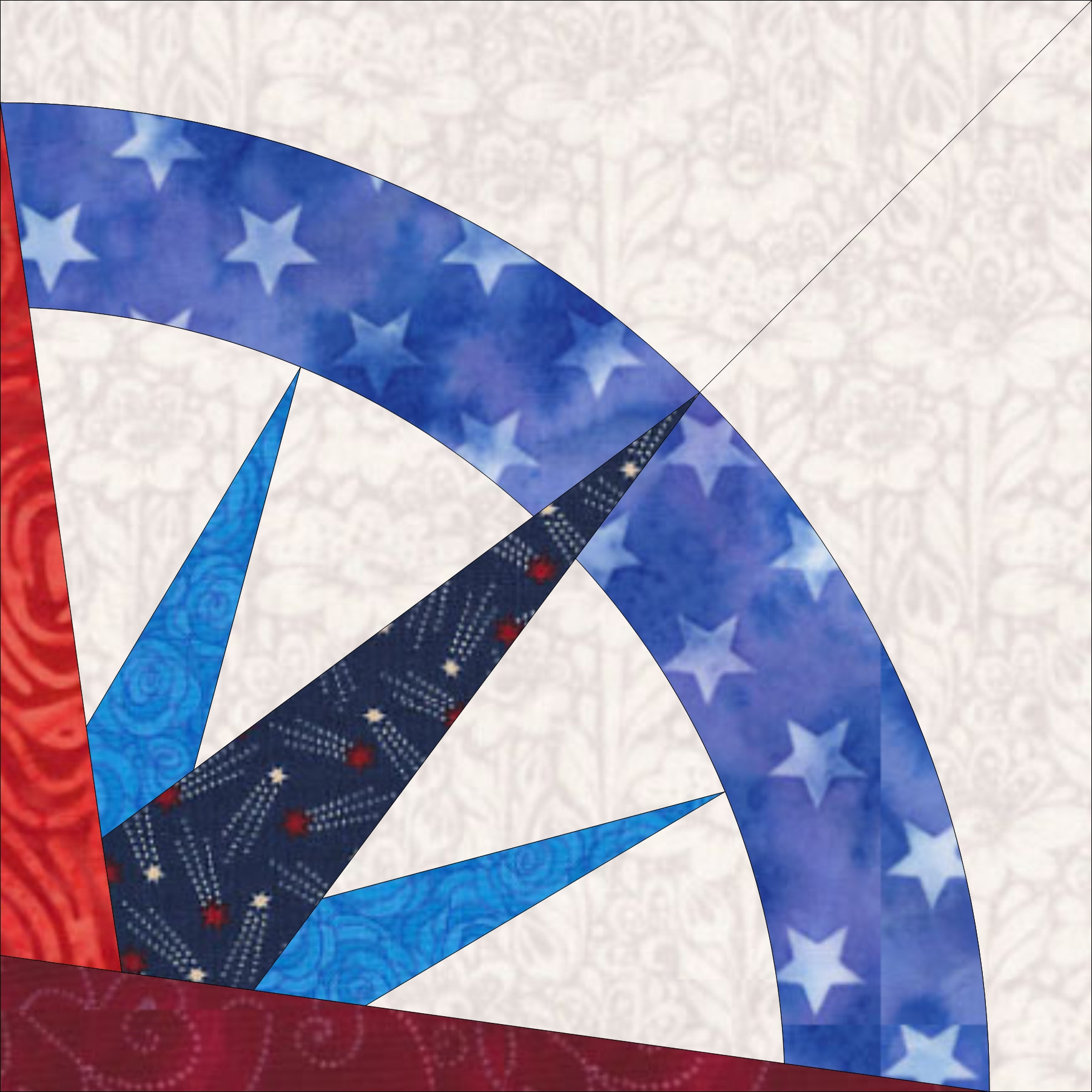 18" Diameter Mariner's Compass Quilt Block B With Alternate Star Center ...
