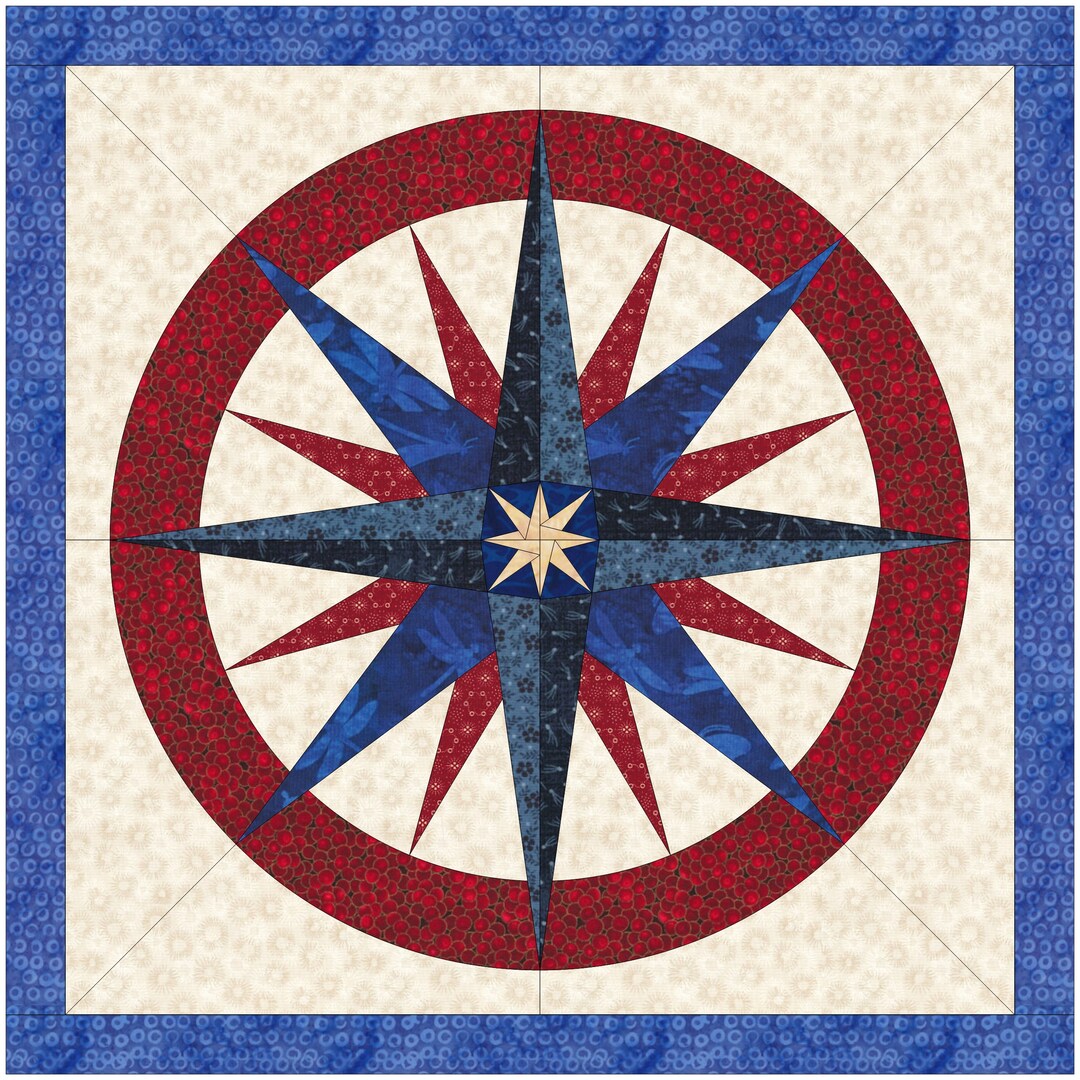 32" Diameter Mariner's Compass Quilt Block B With Alternate Star Center ...