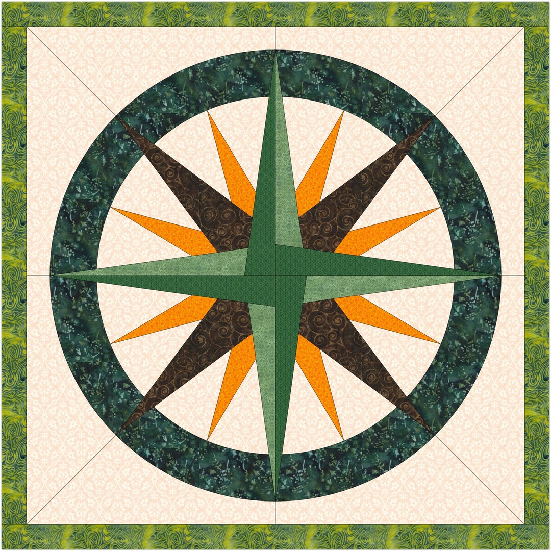 36" Diameter Mariner's Compass Quilt Block B With Alternate Star Center ...