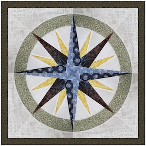 18" Diameter Mariner's Compass Quilt Block B With Alternate Star Center ...