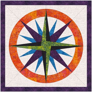 21" Diameter Mariner's Compass Quilt Block B With Alternate Star Center ...