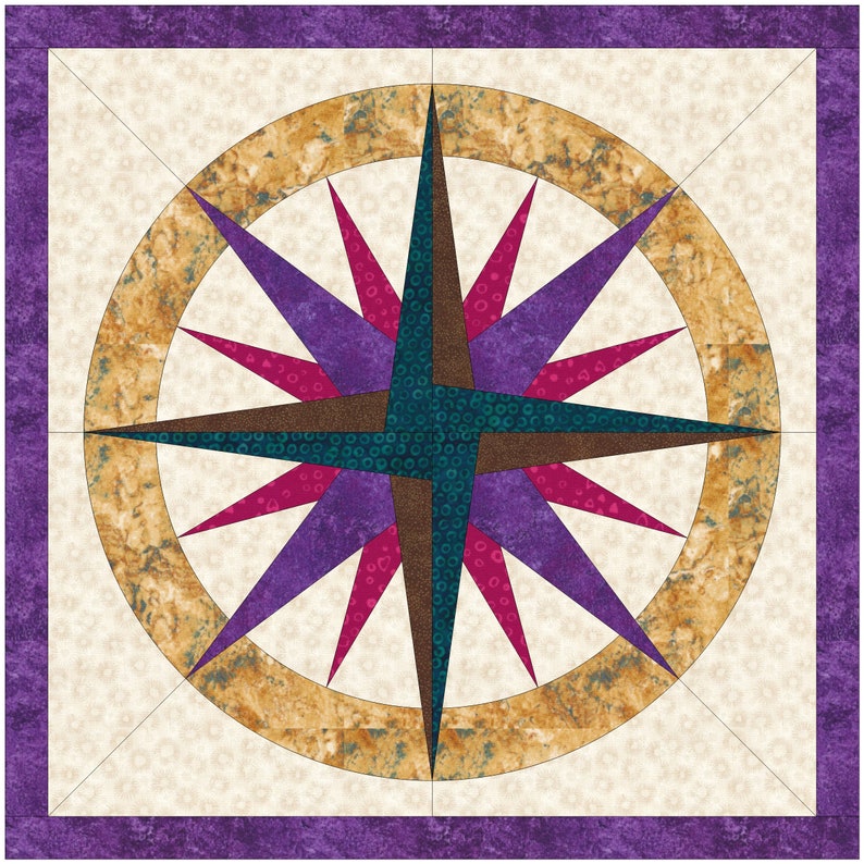 21" Diameter Mariner's Compass Quilt Block B With Alternate Star Center ...