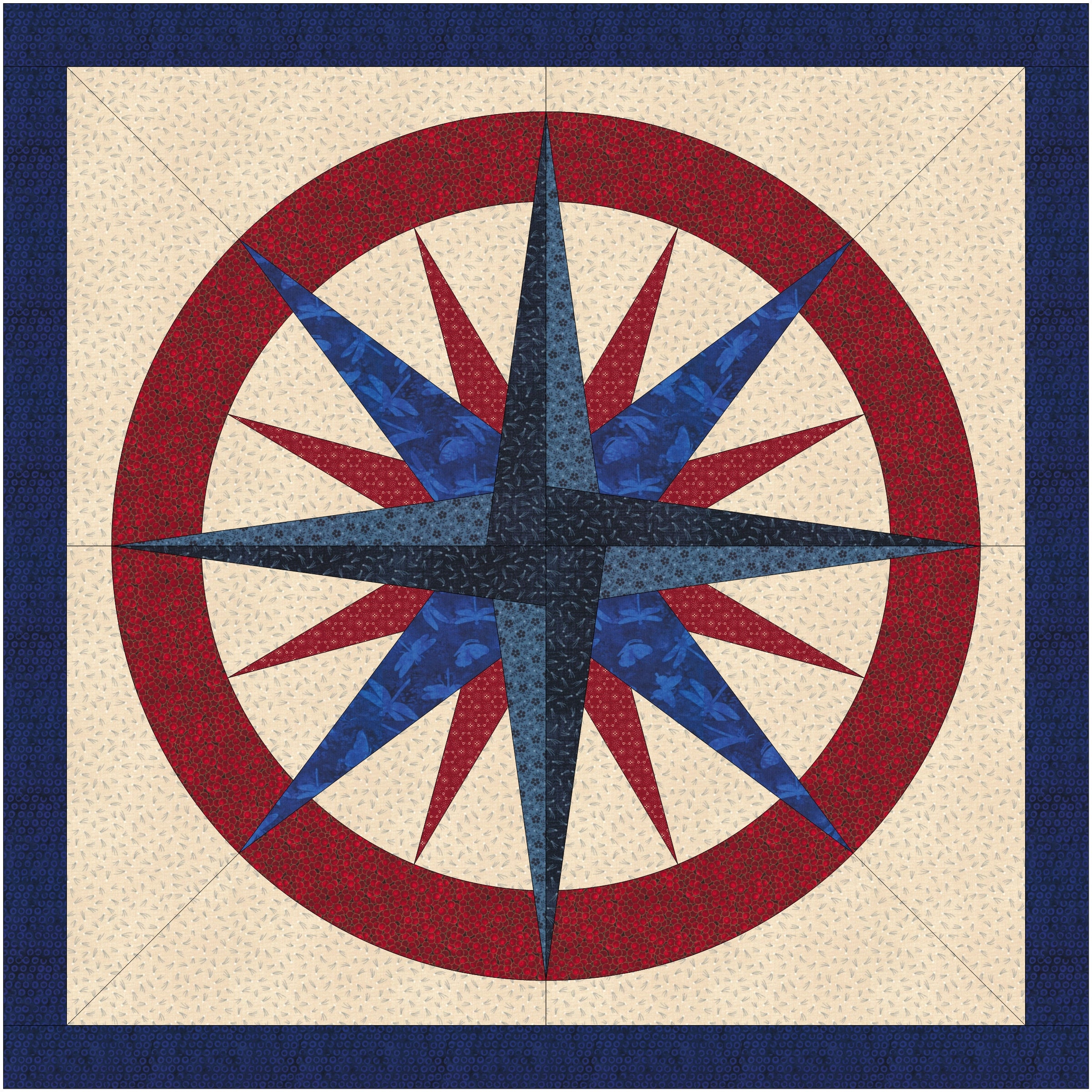 32" Diameter Mariner's Compass Quilt Block B With Alternate Star Center ...