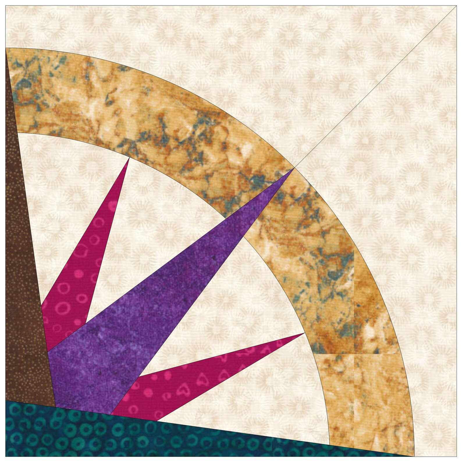 21" Diameter Mariner's Compass Quilt Block B With Alternate Star Center ...