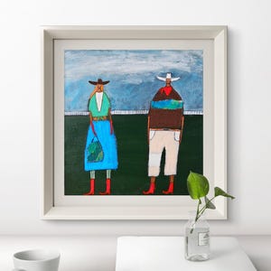 Abstract Cowboy Cowgirl Figure Folk Art Figurative Artwork 10x10 Anna ...