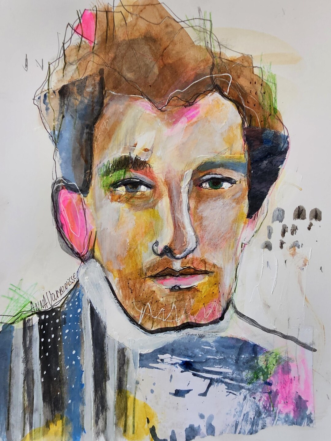 Abstract Portrait Man Face Painting Original Painting 14x11 Anna ...