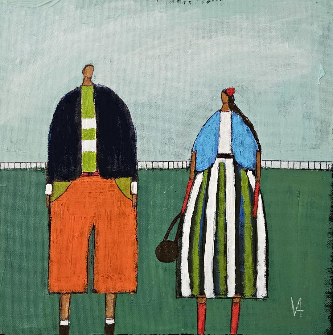Folk abstrait femme homme peinture fantaisiste figure figurative ...