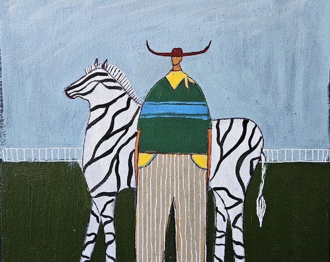 Abstract Cowboy Zebra Man Figurative Portrait Painting Originalartwork ...