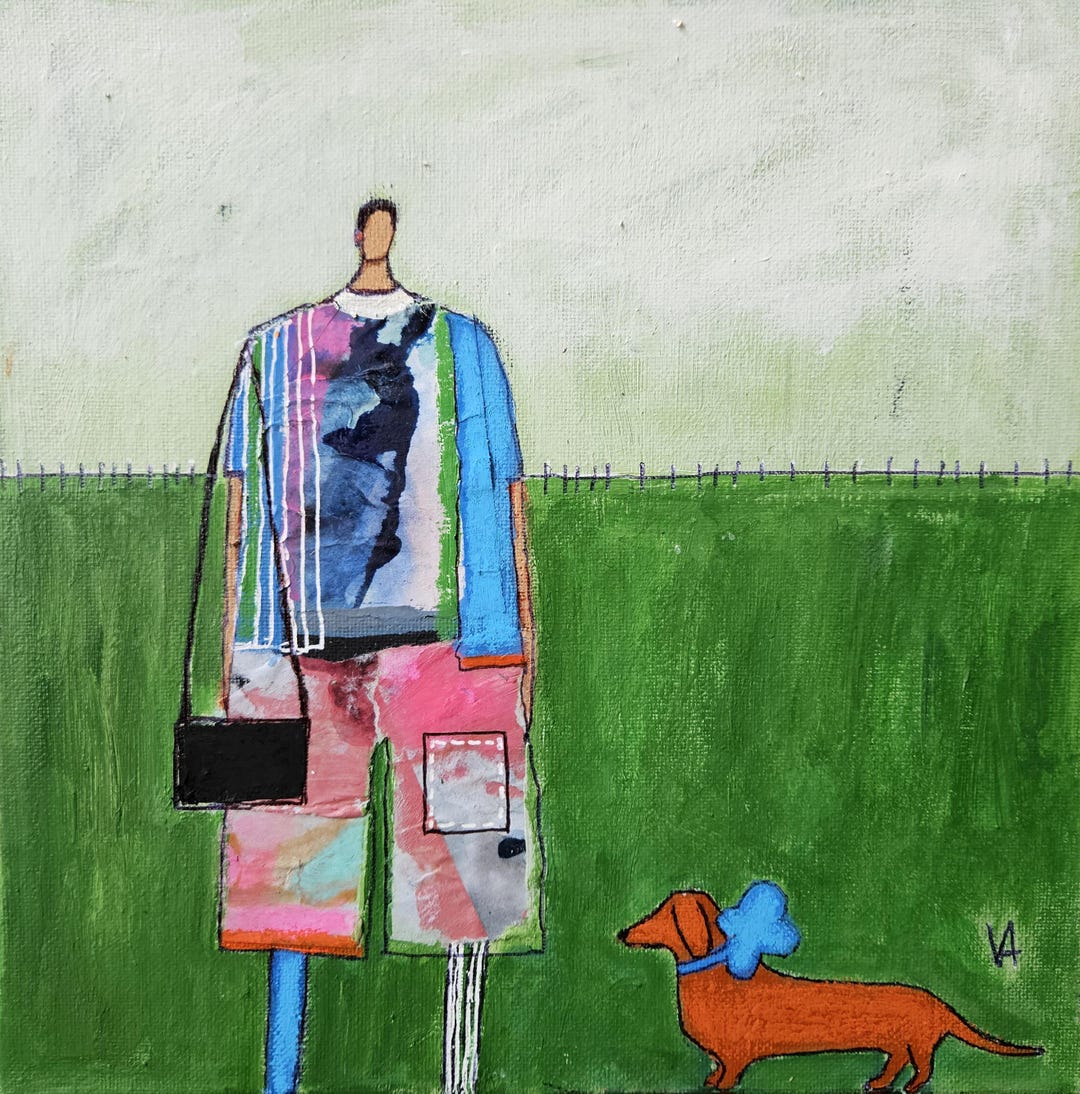 Abstract Man Wiener Dog Painting Figurative Original Portrait Not A ...