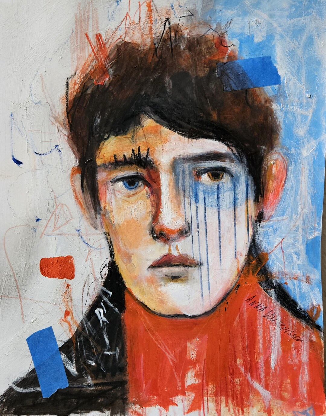 Abstract Portrait Man Face Painting Original Painting 14x11 Anna ...
